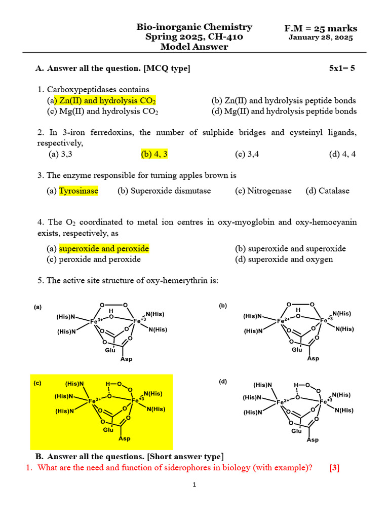 Bio-inorganic Chemistry MCQs | PDF | Coordination Complex | Ligand