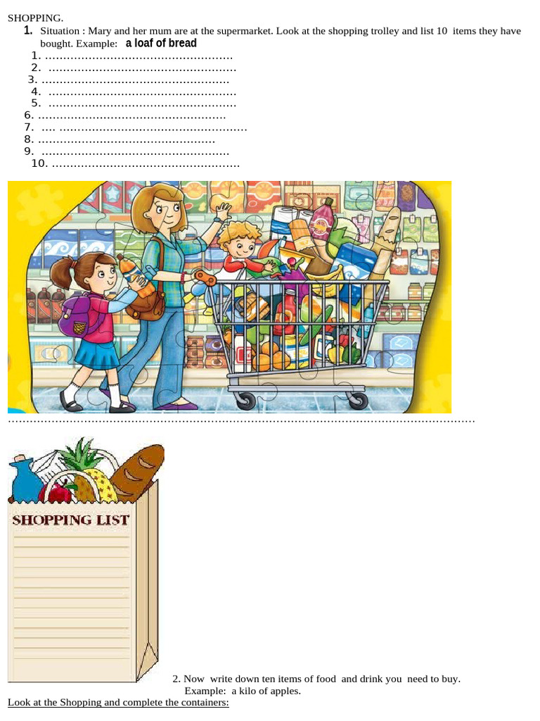 Supermarket Shopping List Activity | PDF