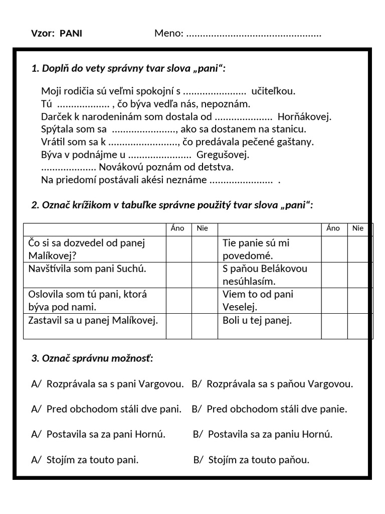 Vzor - PANI (Malý PL) | PDF