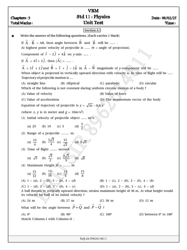 UnitTest - D08 Feb 2025 1 | PDF | Velocity | Acceleration
