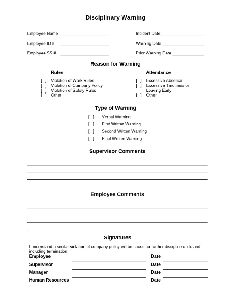 Disciplinary Warning Notice Form | PDF