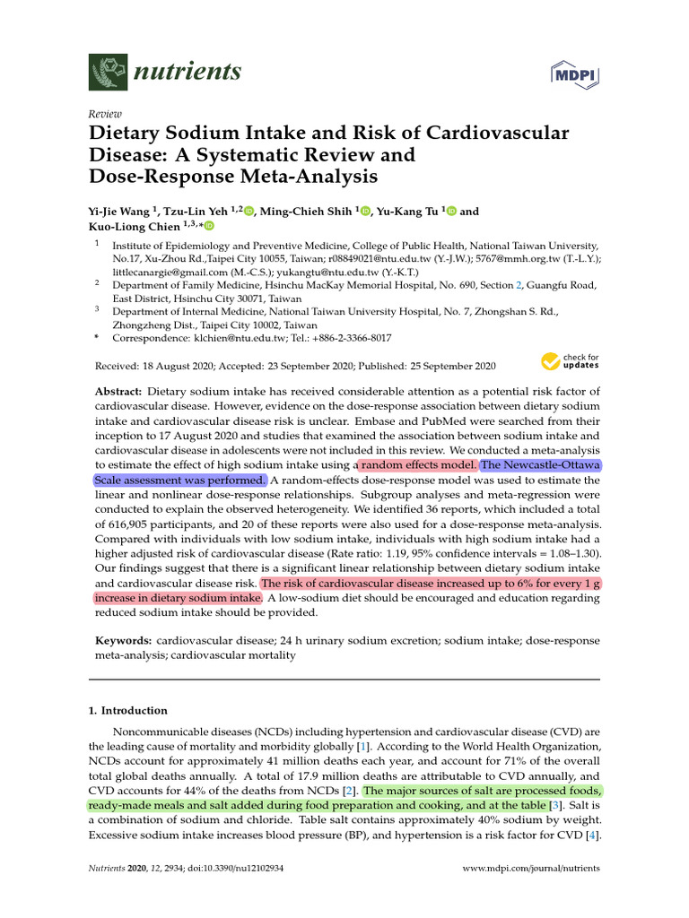 Sodium Intake and Cardiovascular Risk Analysis | PDF | Cardiovascular ...