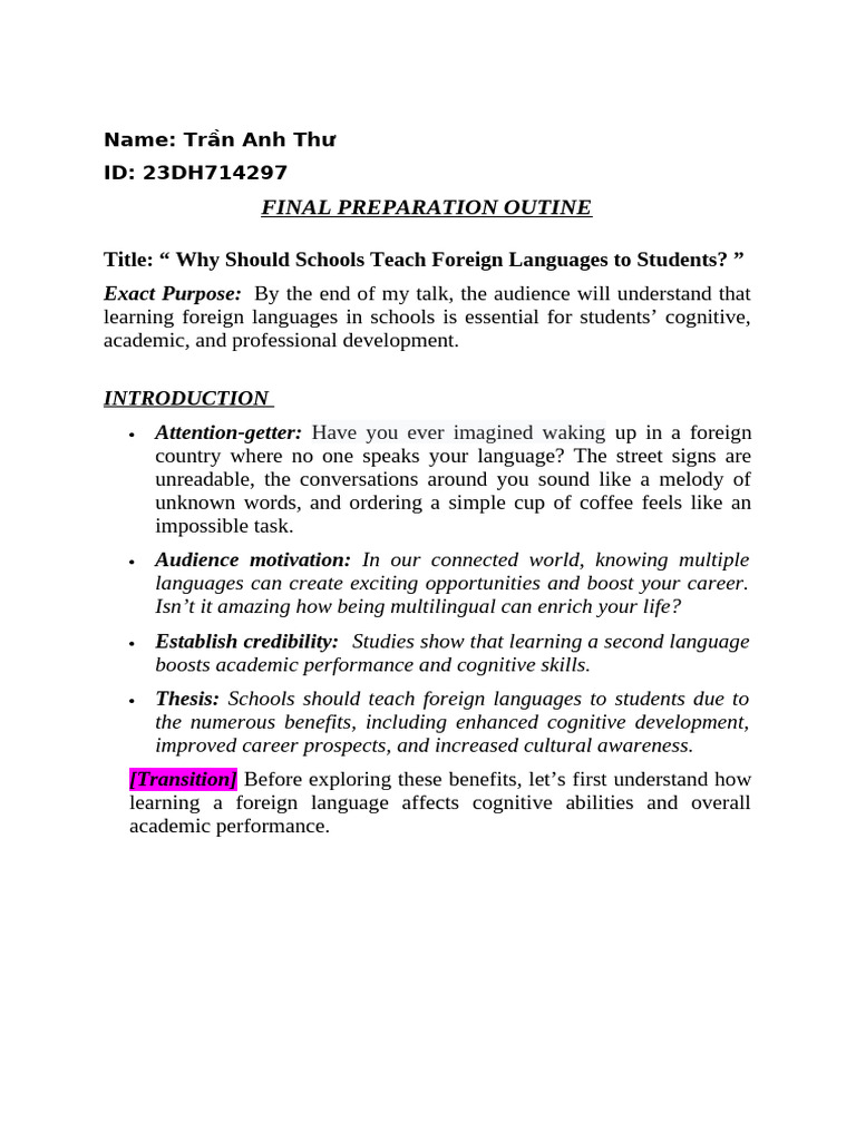 Importance of Teaching Foreign Languages | PDF | Foreign Language ...