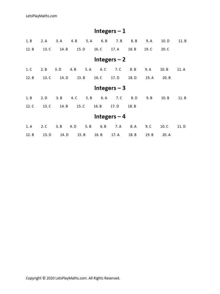 Integers Answer | PDF