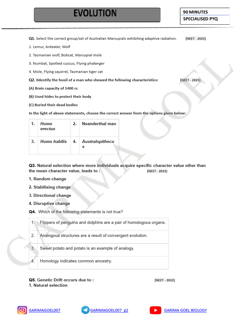 20 Years Speciliased Pyq - Garima Goel - Evolution | PDF | Evolution | Natural Selection