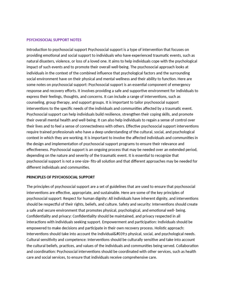 Psycho-Social Support Notes | PDF | Humanistic Psychology | Psychosocial