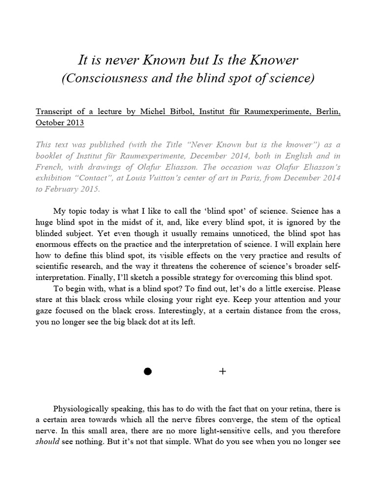 BITBOL, M. (2013) It is never known but is the knower | PDF | Experience | Quantum Mechanics