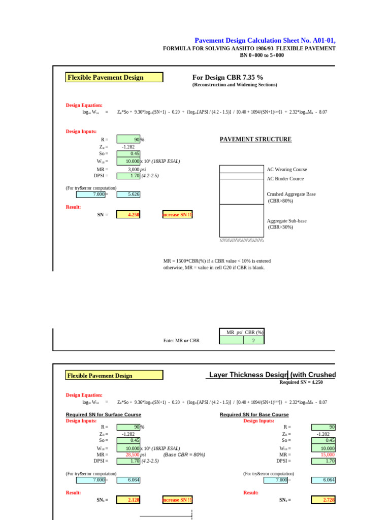 Flexible Pavement Design Calculation Spreadsheet According To AASHTO ...