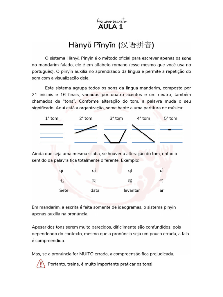 Arquivo Secreto - Aula 1 - Mandarim Na Prática | PDF
