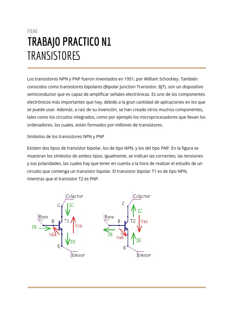 TP1-FTEA6 - Transistores (1) | PDF | Transistor de unión bipolar | Transistor