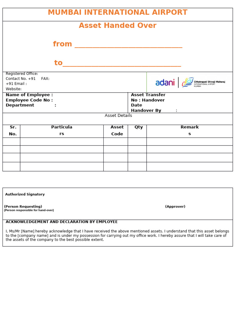 Company Asset Handover Form | PDF