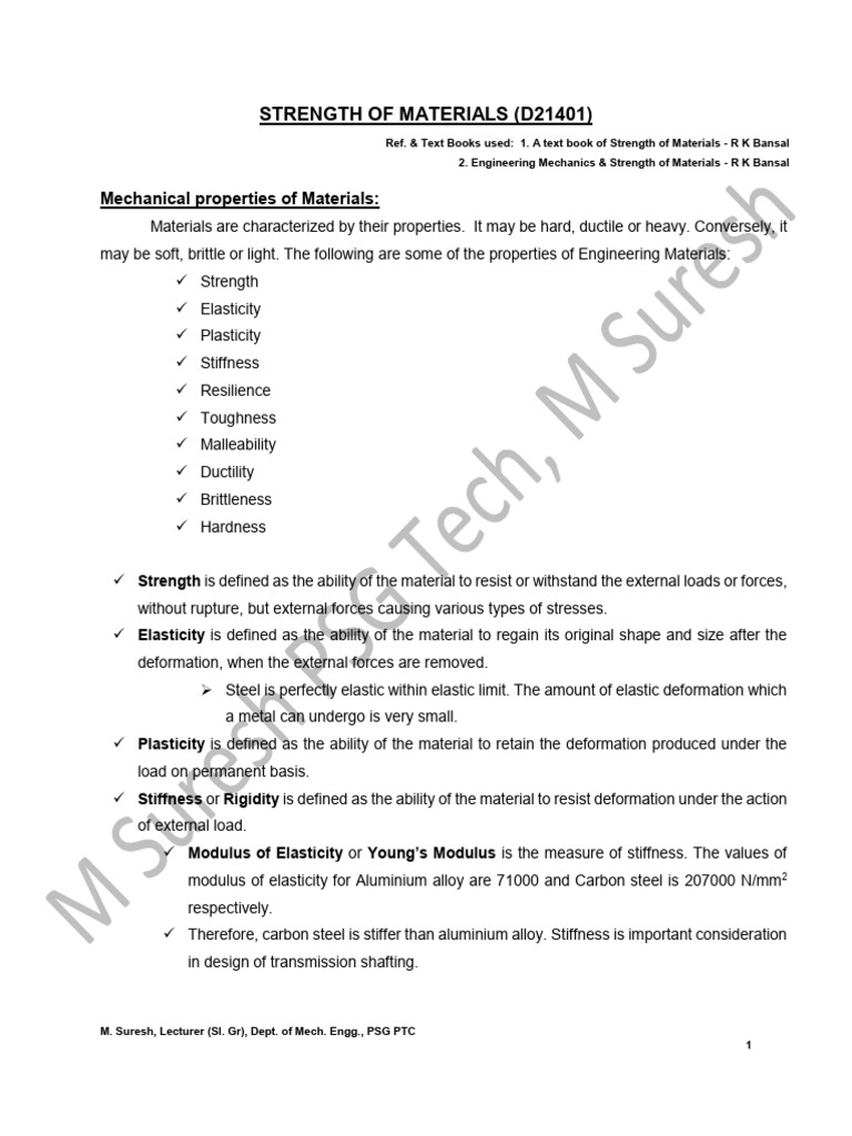 Strength of Materials Guide | PDF | Deformation (Engineering) | Ductility