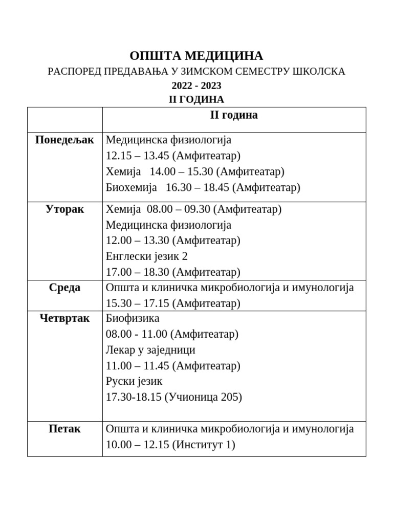 Raspored Predavanja 3 1 1 1 | PDF