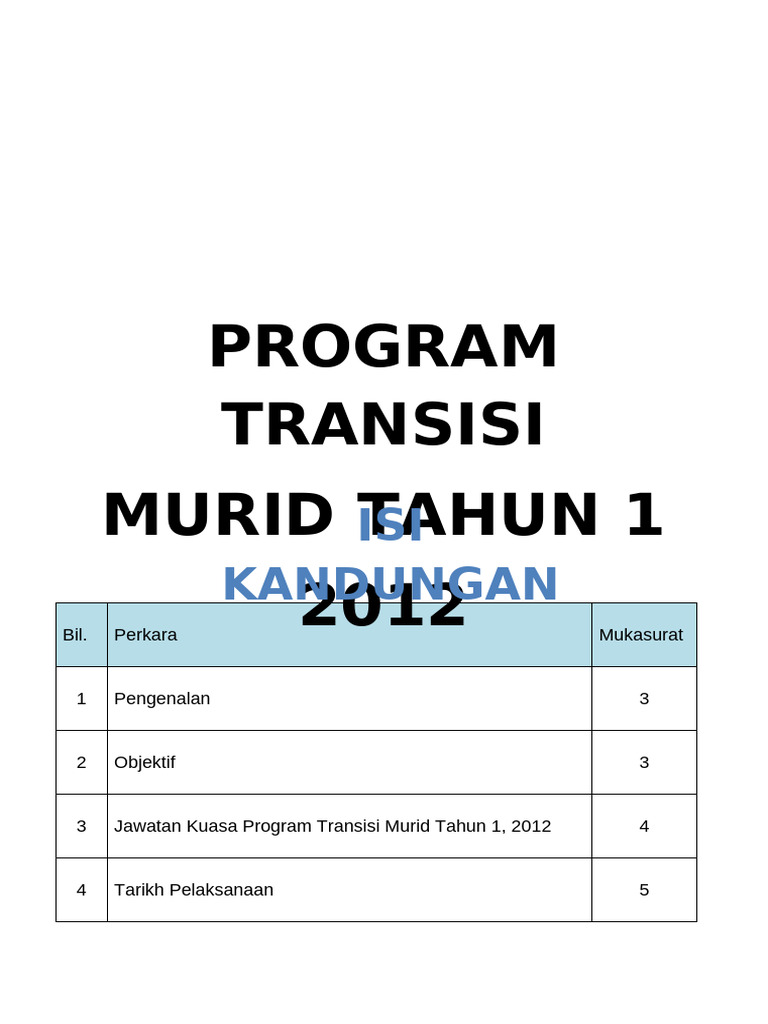 Program Transisi Tahun 1 2012 | PDF