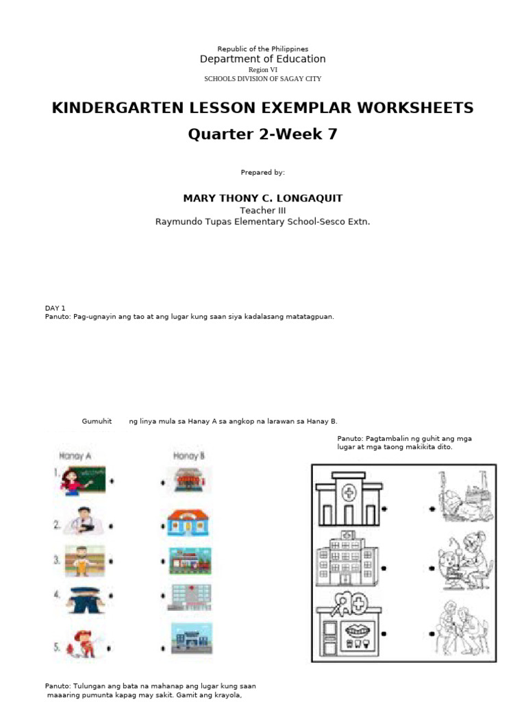 Kinder Q2, W7 - Activities-Worksheet | PDF