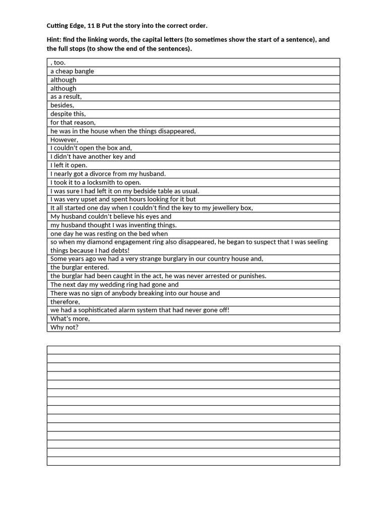11B Linking Words Story Cutting Edge | PDF
