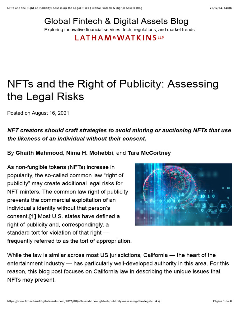 NFTs and The Right of Publicity: Assessing The Legal Risks - Global Fintech & Digital Assets ...