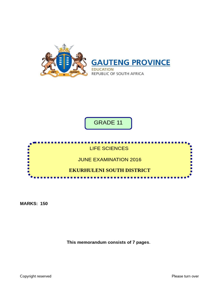 D16 Life Sciences Grade 11 MEMO | PDF | Epithelium | Anatomy