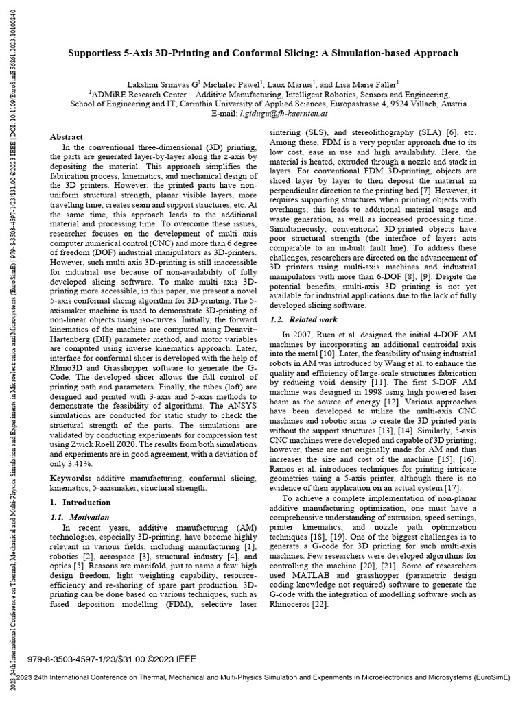 Supportless 5-Axis 3D-Printing and Conformal Slicing A Simulation-Based Approach | PDF | 3 D ...