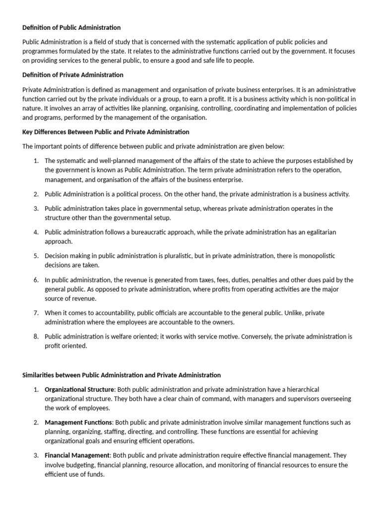 Public vs Private Administration Explained | PDF | Human Resources ...