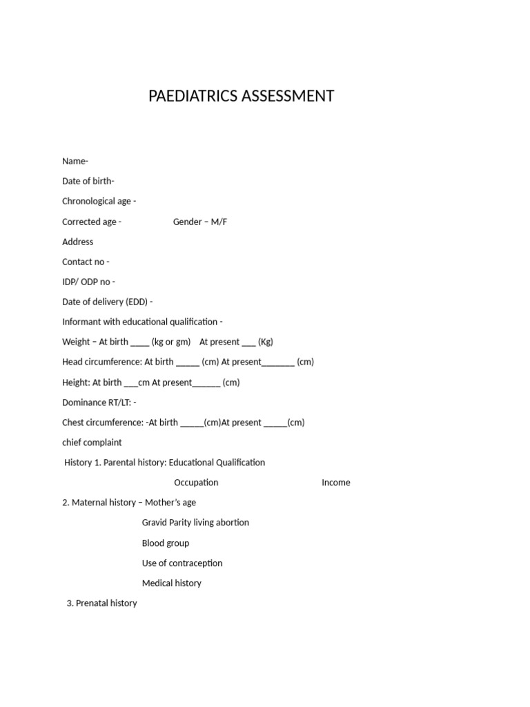 Pediatric Health Assessment Form | PDF
