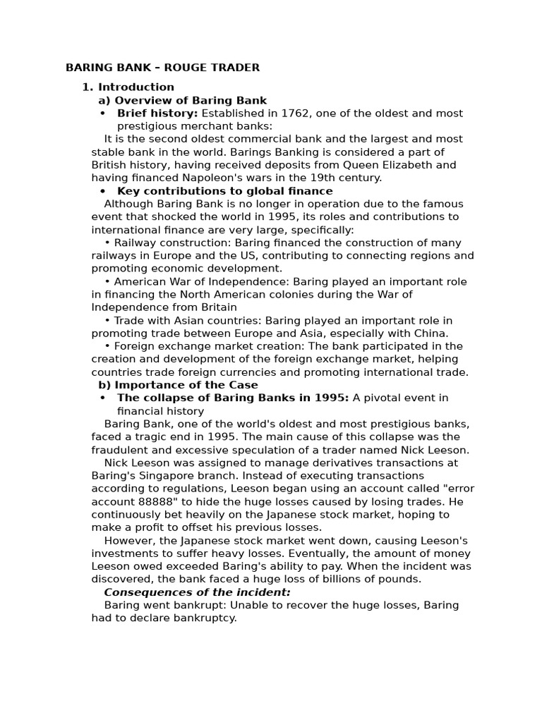 Baring Bank Collapse: A Case Study | PDF | Banks | Foreign Exchange Market