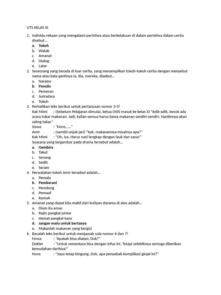 UTS KELAS XI-1 | PDF