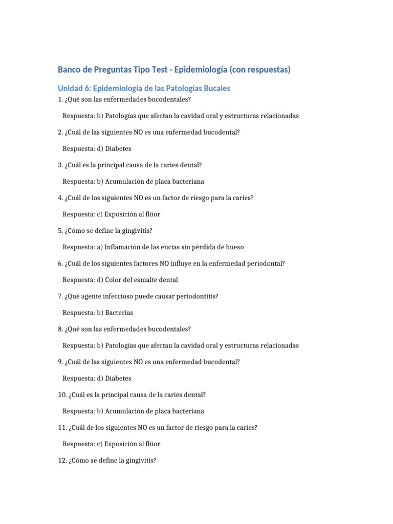 Preguntas Epidemiologia Respuestas | PDF | Estadísticas descriptivas | Cuestionario