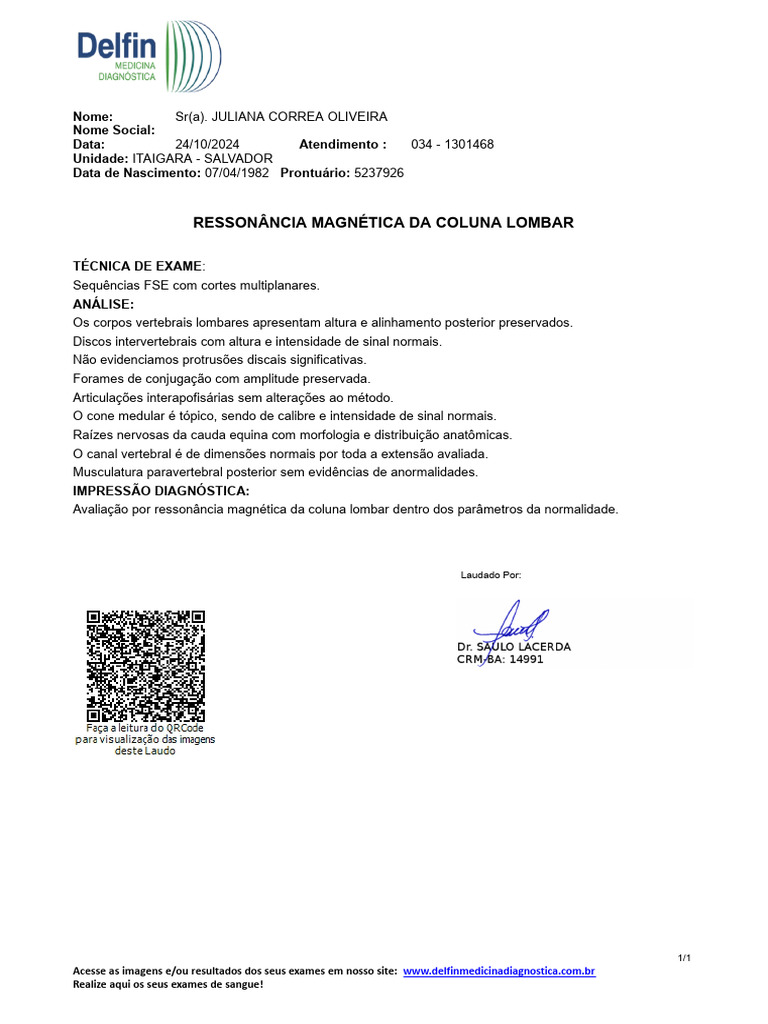 Juliana Correa Oliveira Imagens RNM Lombar 5 | PDF