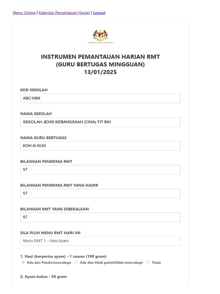 RMT 13.1.2025 Nasi Ayam | PDF