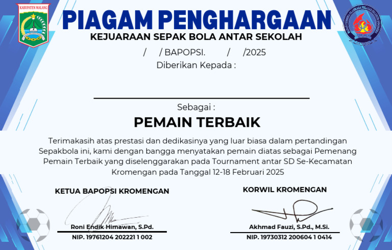 piagam Kejuaraan Sepak Bola Sertifikat (33 x 21 cm) (1) | PDF