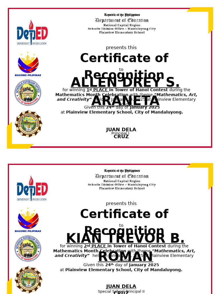 Math Month Celebration Awards 2025 | PDF