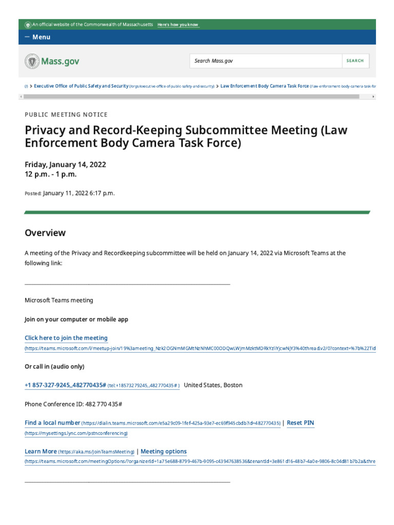 Privacy and Record-Keeping Subcommittee Meeting (Law Enforcement Body ...