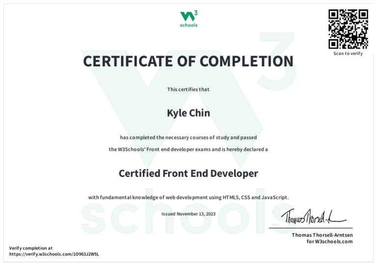 Certified Front End Developer Certificate | PDF