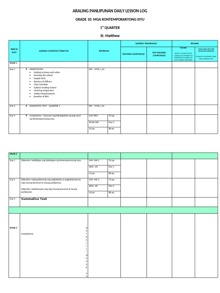 Araling Panlipunan Daily Lesson Log | PDF | Education Theory | Human Communication