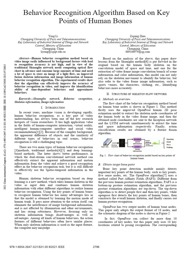 Behavior Recognition Algorithm Based On Key Points of Human Bones | PDF