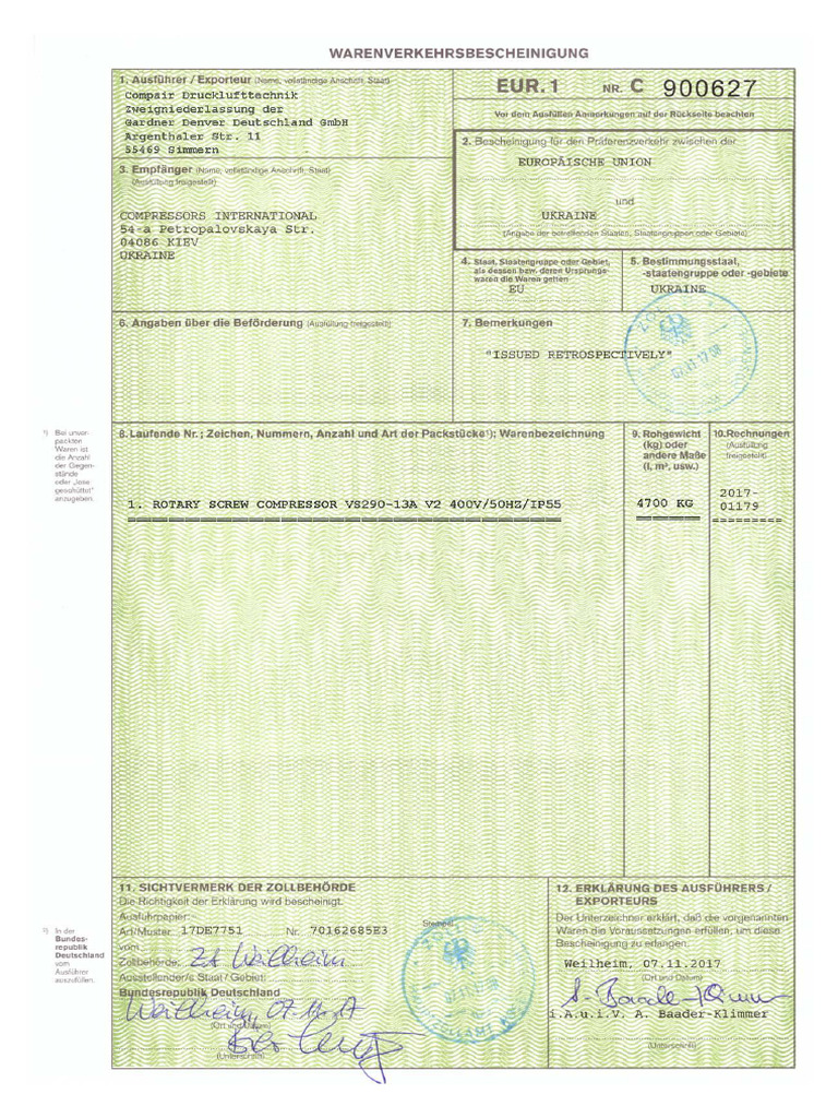 Certificate Euro1 | PDF