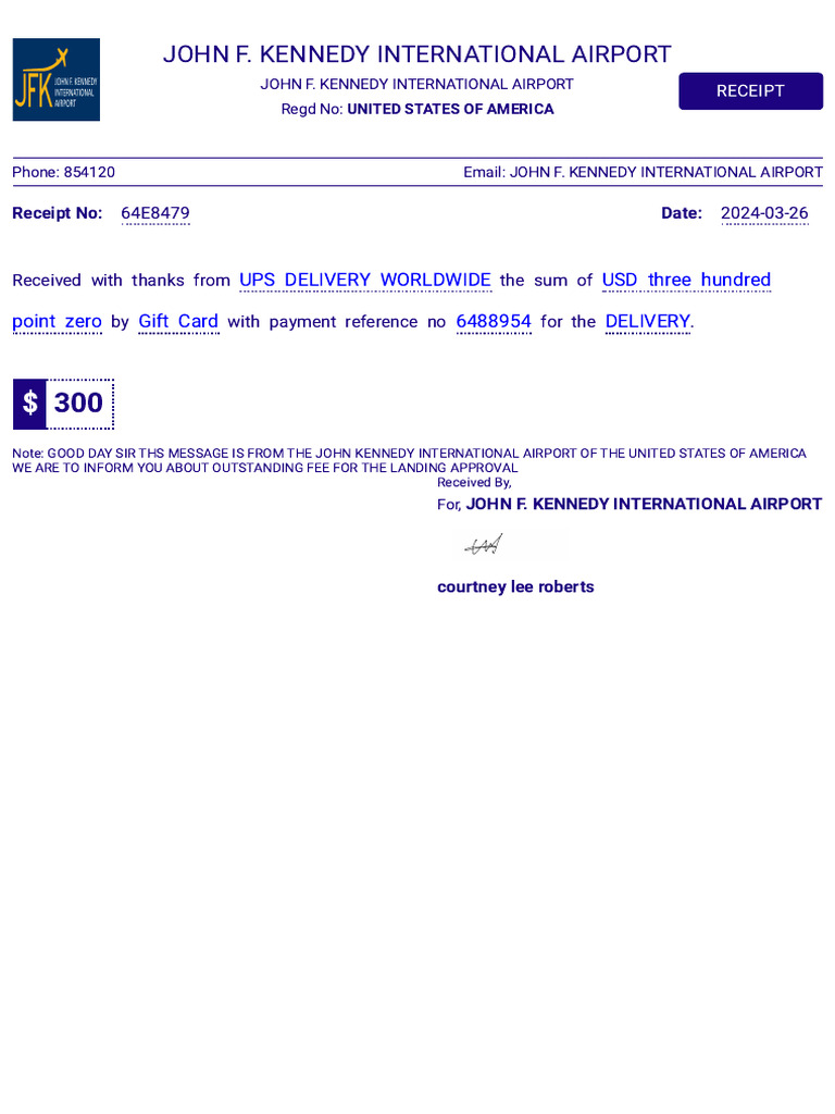 JFK Airport Landing Fee Notification | PDF
