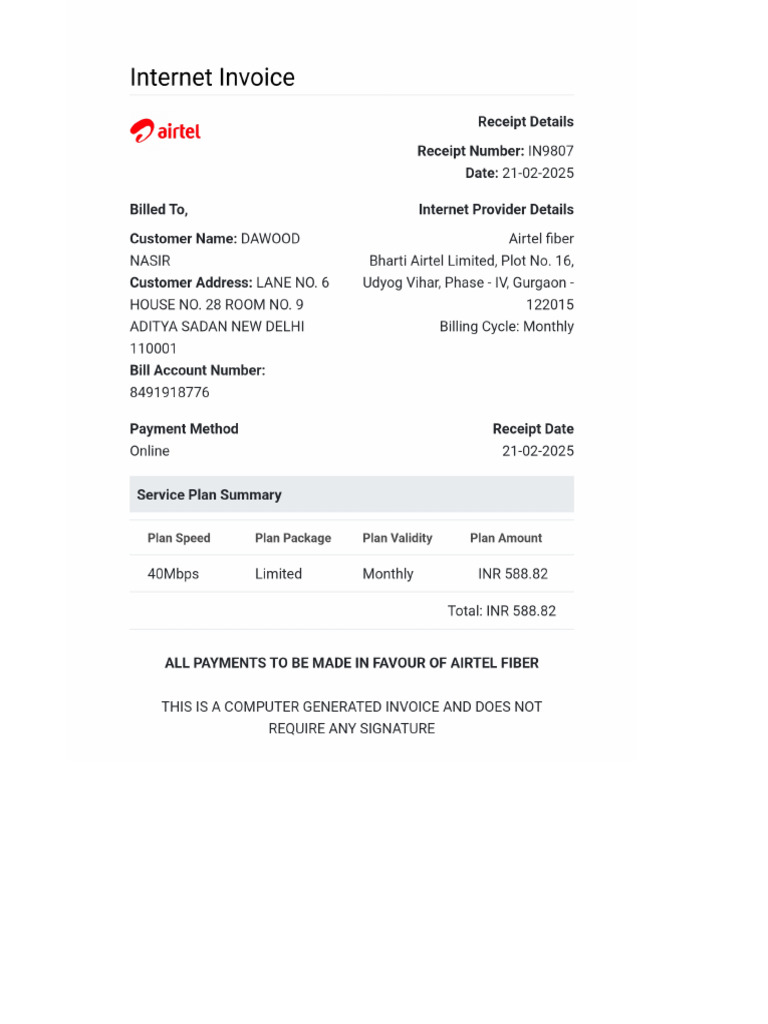 Internet Invoice | PDF