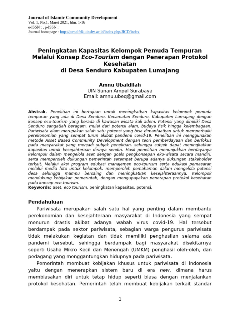 Pemberdayaan Pemuda Desa Senduro melalui Eco-Tourism | PDF