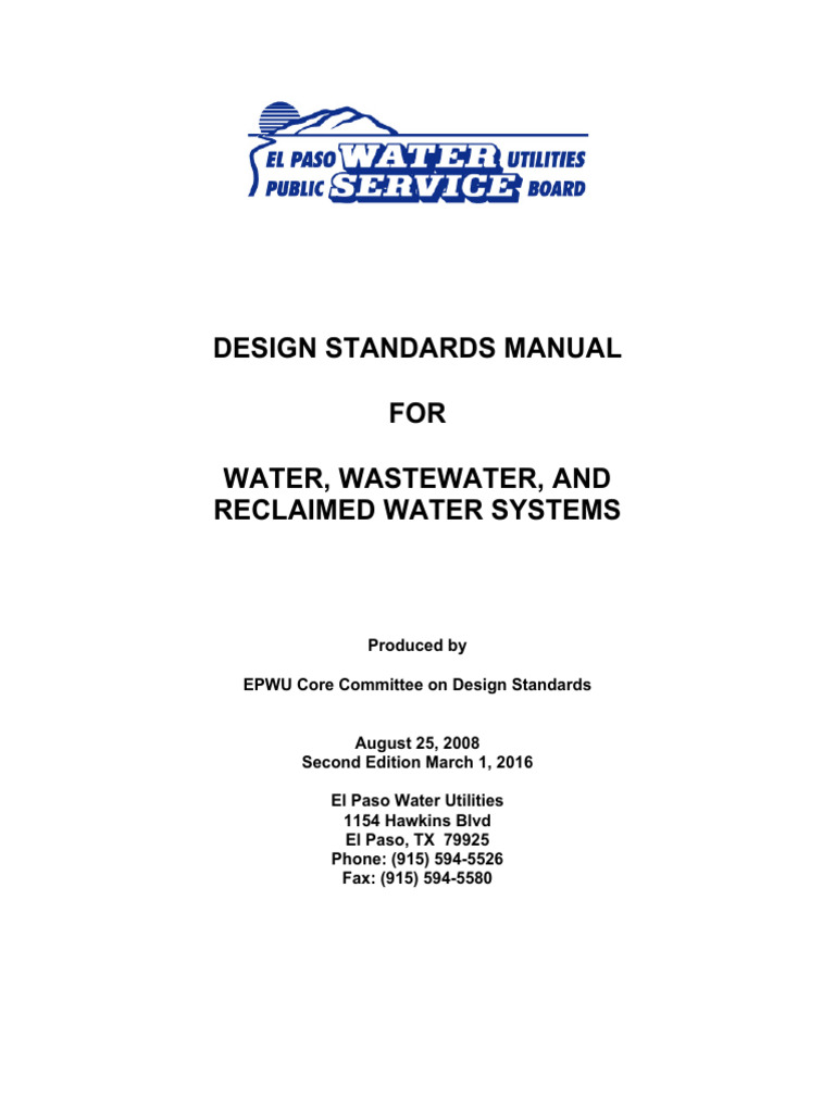 El Paso Water Design Standards Manual | PDF | Sanitary Sewer | Pipe ...