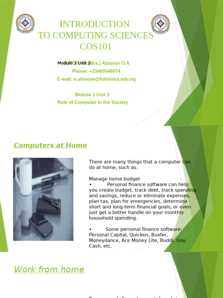 COS101 Mod 1 Unit 3 Role of Computer in The Society | PDF | Medical Imaging | Online Banking