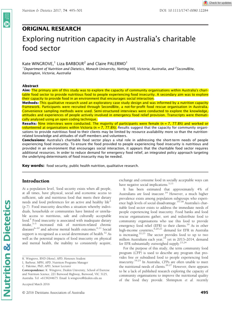 Nutrition Capacity in Australia's Food Sector | PDF | Food Security