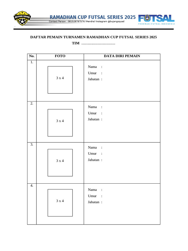 Formulir Ramadhan Cup Futsal Series 2025 | PDF