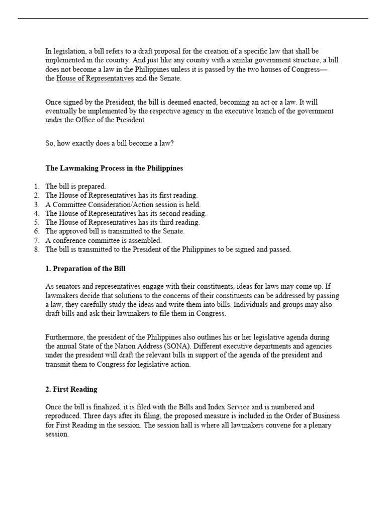 How a Bill Becomes Law in the Philippines | PDF | Bill (Law) | United ...
