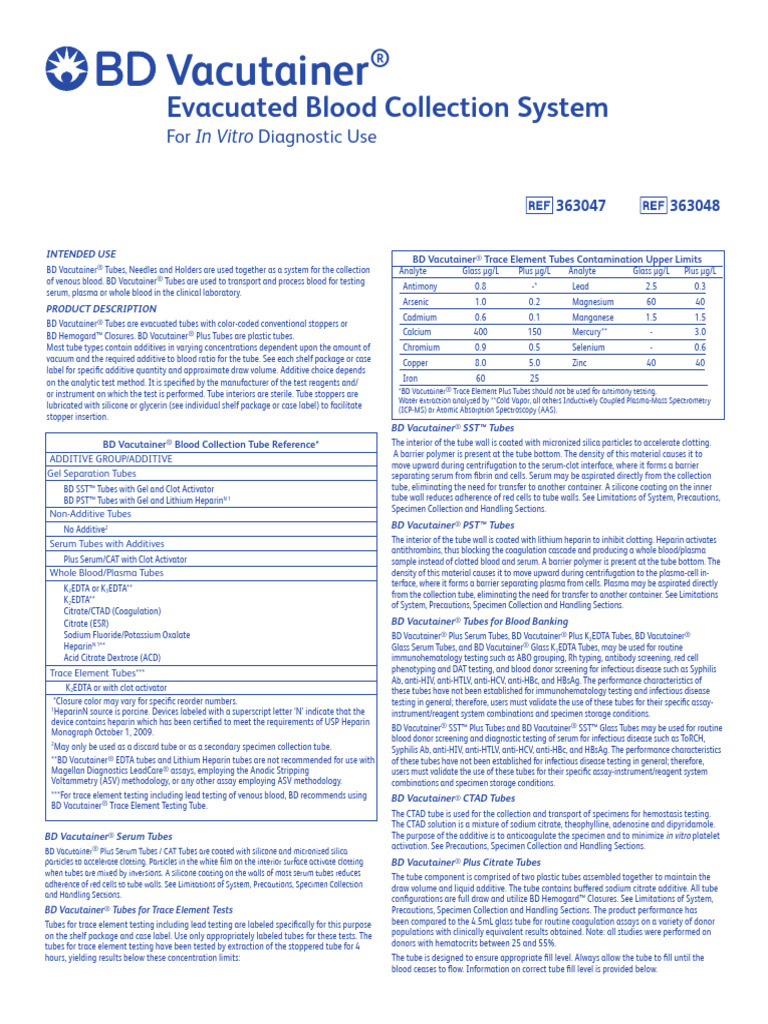 BD Evacuated Blood Collection System | PDF | Blood Plasma | Coagulation