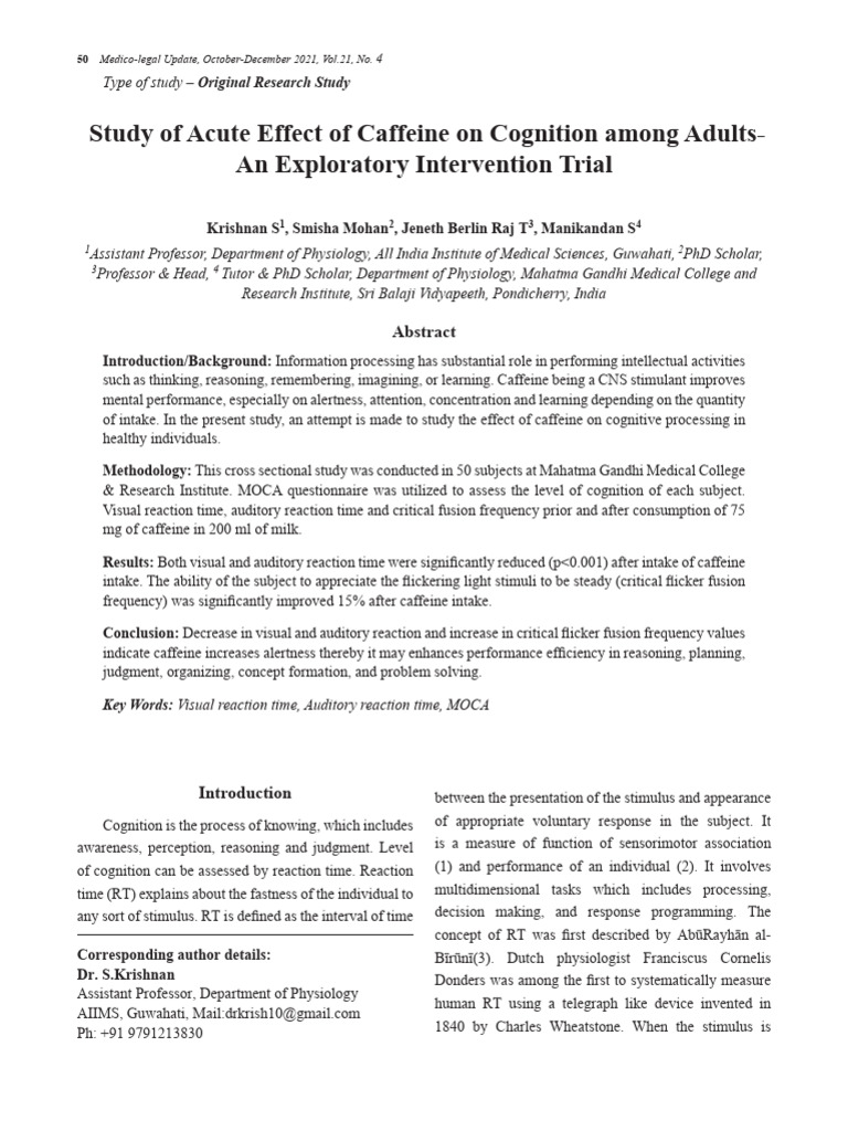 Caffeine's Acute Impact on Cognition | PDF | Caffeine | Mental Chronometry