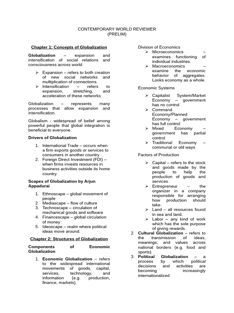 Contemporary World Reviewer (Prelim) | PDF | Economies | Economics