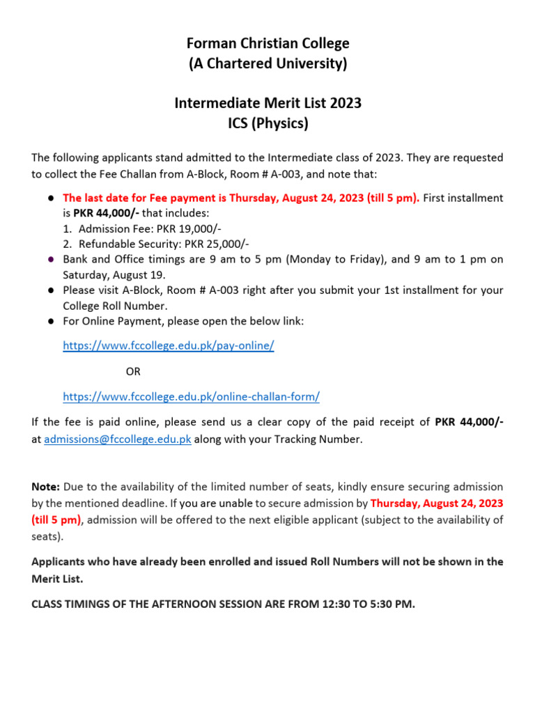 Merit List ICS Physics 2023 | PDF