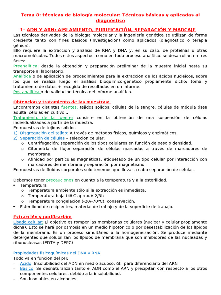 Tema 8 - Técnicas de biología molecular-técnicas básicas y aplicadas(1) | PDF | Reacción en ...